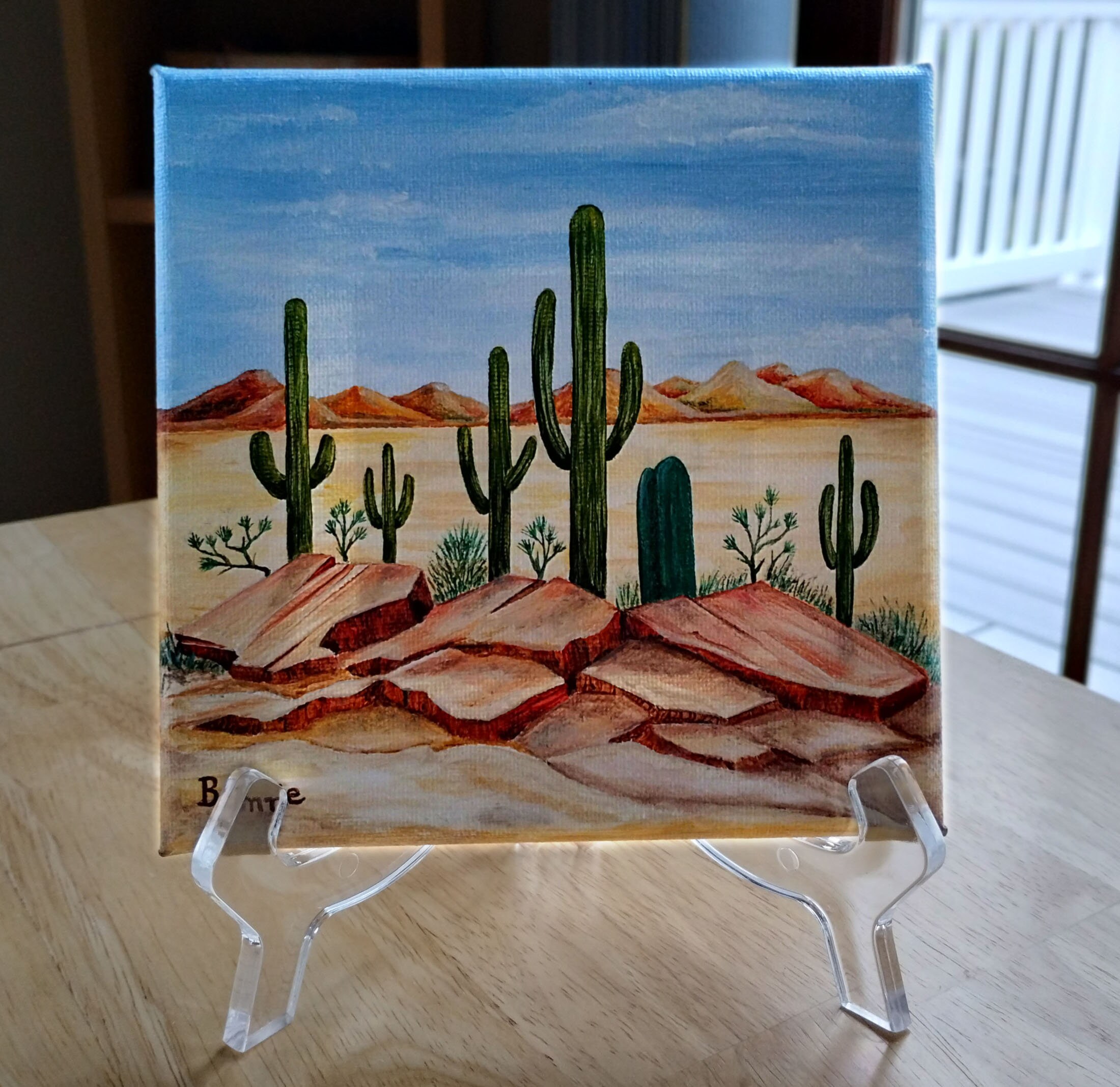 Desert Cactus Original Mini Canvas Painting, Saguaro Cactus Landscape ...