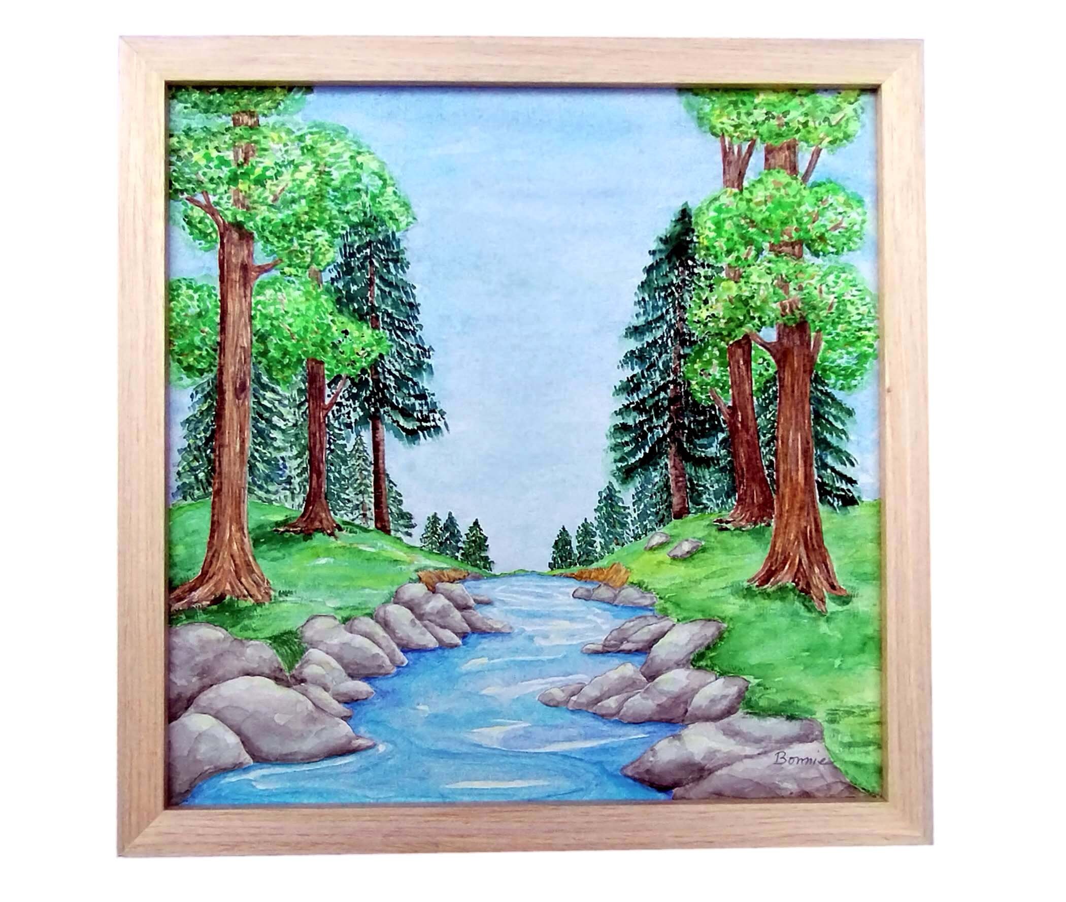 Moutain Valley Stream Original Watercolor, Summer Valley Stream ...