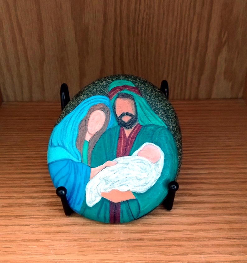 Nativity Rock Art: Natural Stone Christmas Decor, Baby Jesus - Etsy