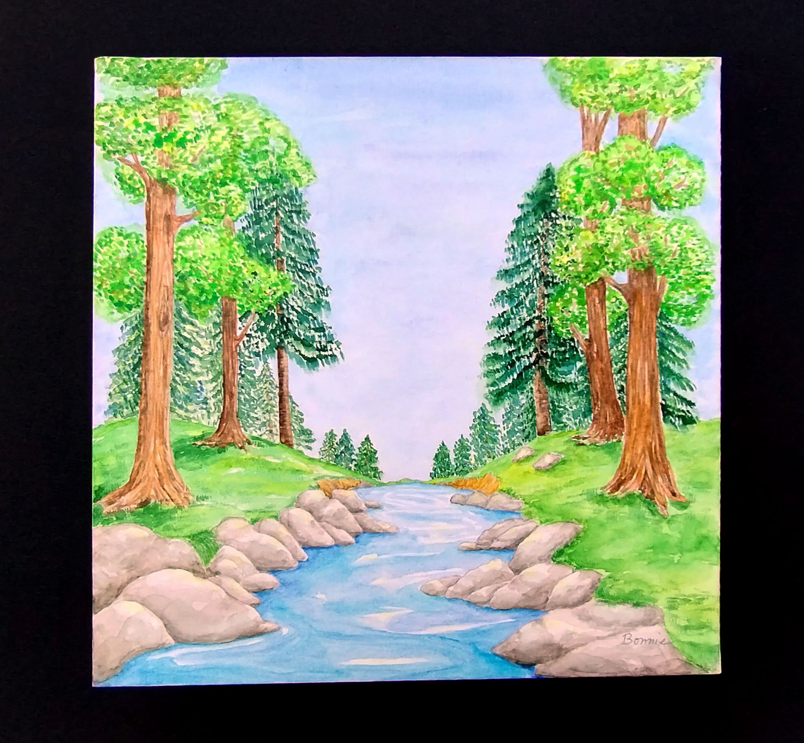 Moutain Valley Stream Original Watercolor, Summer Valley Stream ...