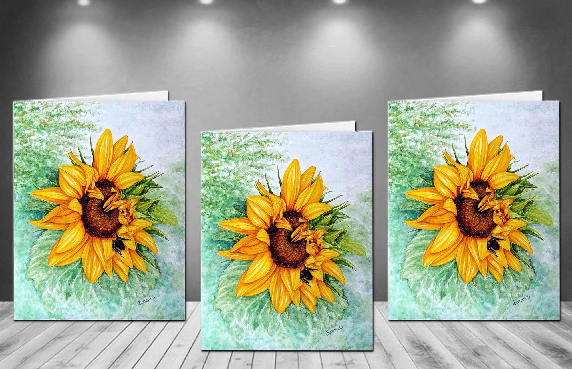 3 Sunflower Note Cards Sunflower Print From Original - Etsy