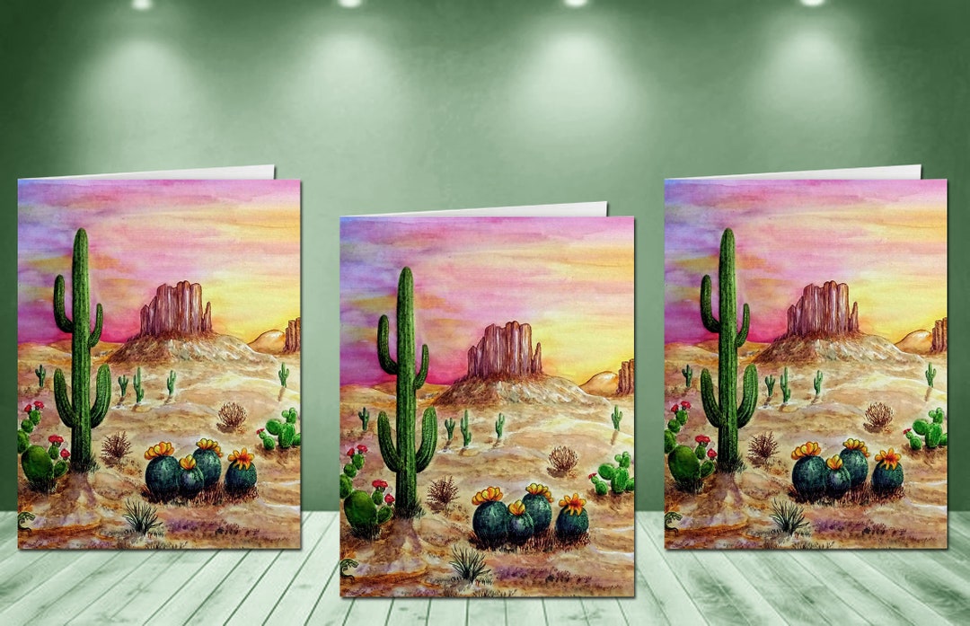 Desert Landscape Watercolor 3 Note Cards With Envelopes - Etsy