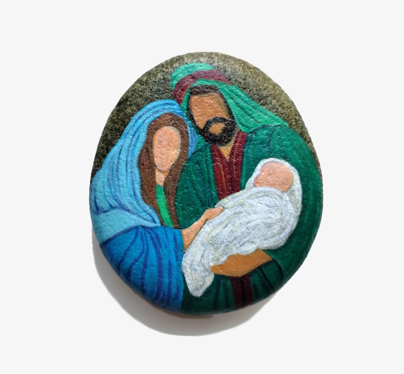 Nativity Rock Art: Natural Stone Christmas Decor, Baby Jesus - Etsy