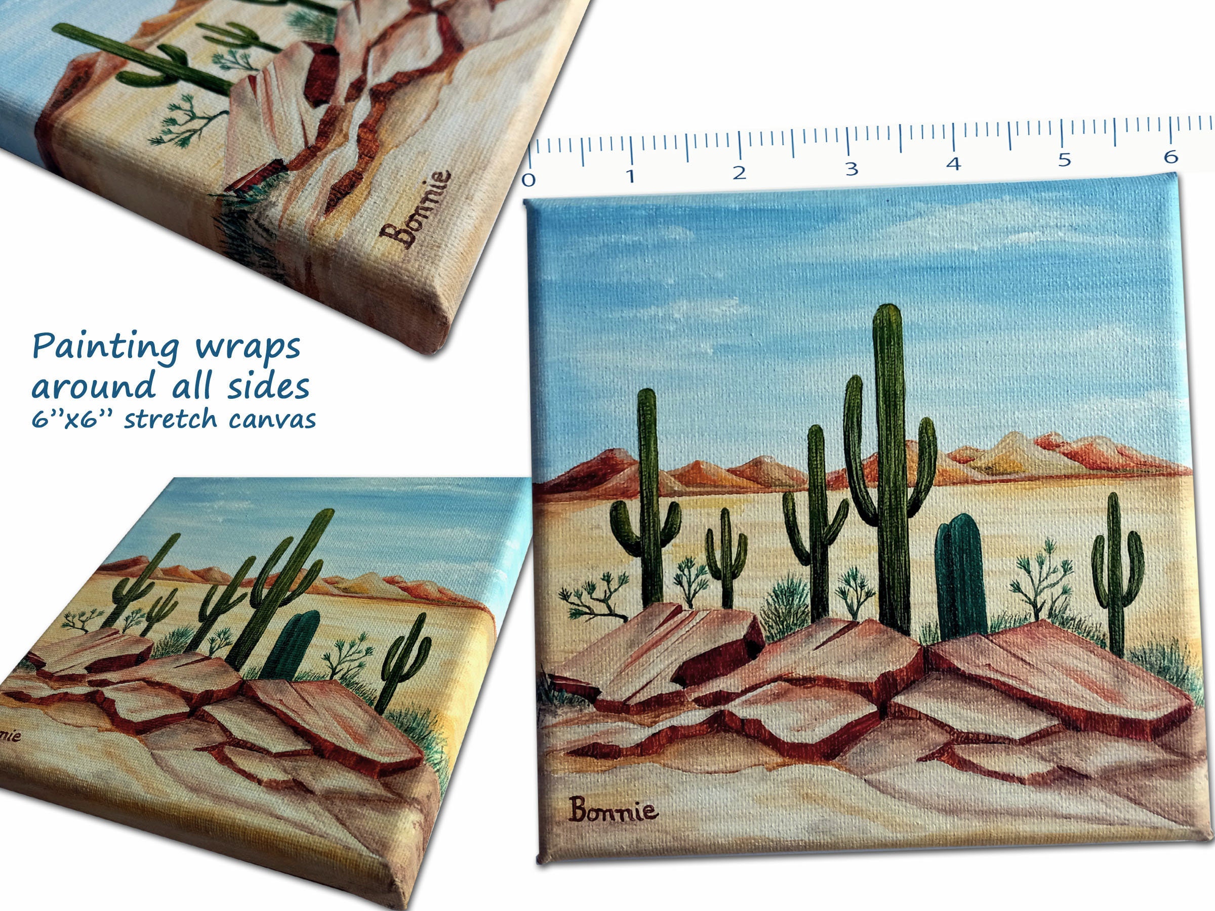 Desert Cactus Original Mini Canvas Painting, Saguaro Cactus Landscape ...