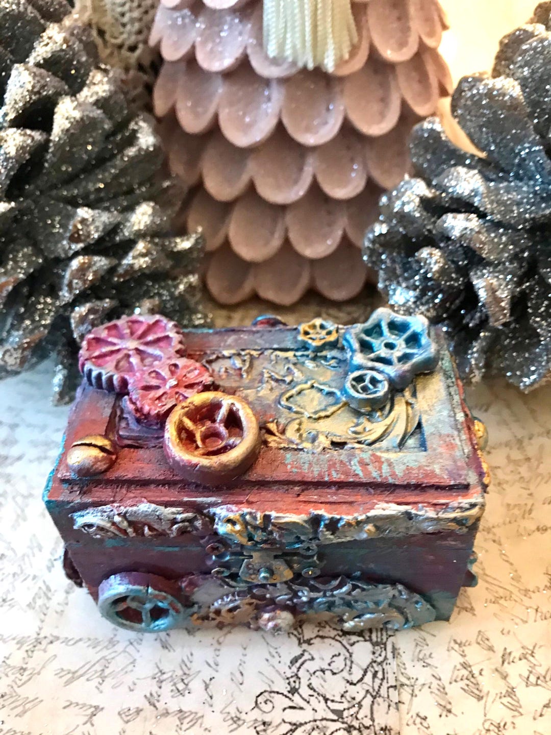 Handmade Steampunk Gears Trinket Box: Wood & Clay Jewelry Keepsake - Etsy
