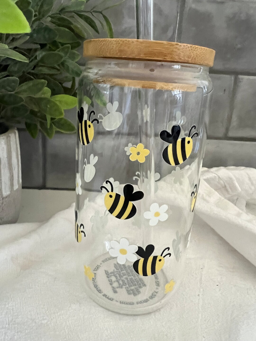 HONEY BEE, Iced Coffee Glass Cup, Glass Tumbler With Straw, Libbey Cup ...