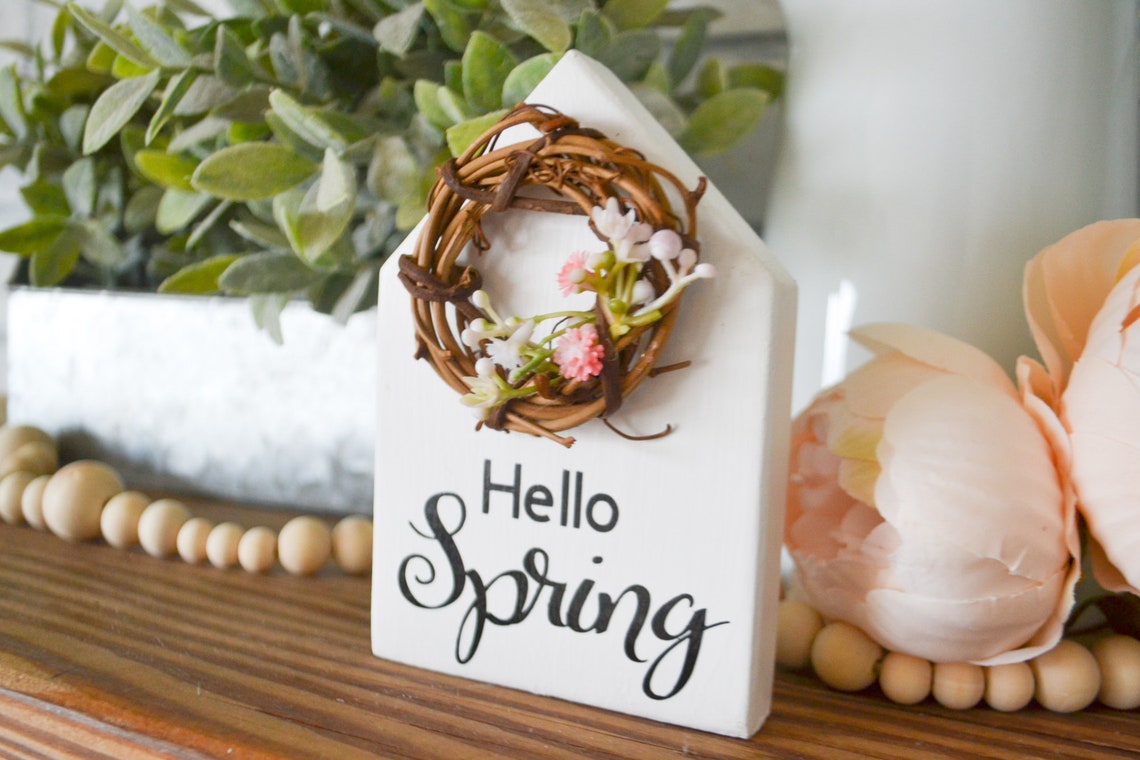 Hello Spring Mini House Sign: Tiered Tray Decor - Etsy