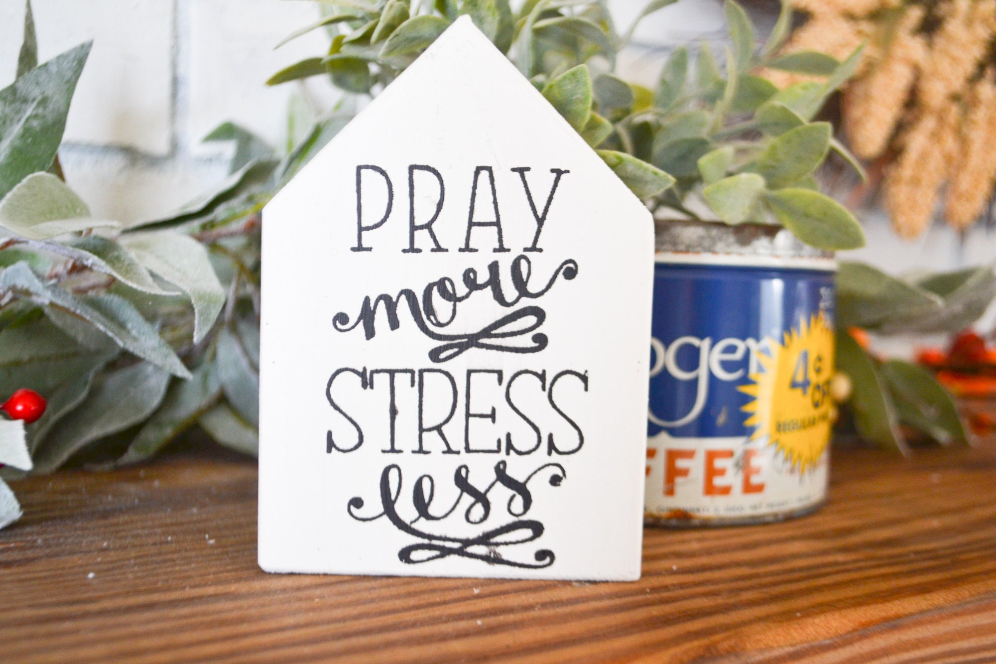 Pray More Stress Less House Shaped Sign-Mini Sign Decor-Tiered | Etsy