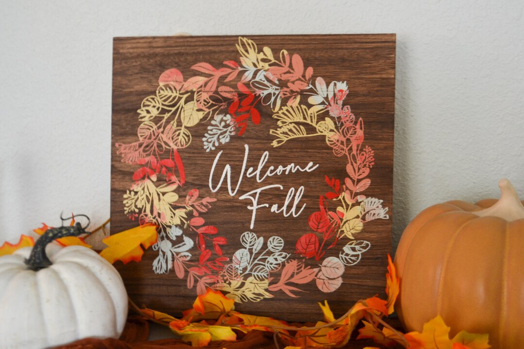 Rustic Welcome Fall Wood Sign: Colorful Autumn Wreath Decor - Etsy