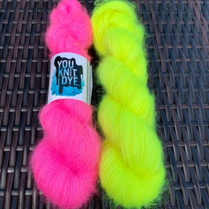 Hand Dyed Neon Kid Mohair Silk Lace Yarn, Neon Yellow Lemon, Tonal ...