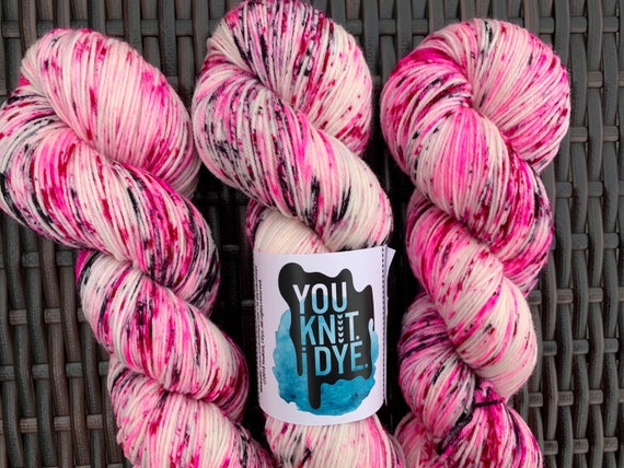 Hand Dyed Sock Yarn Neon Pink Black Speckles Superwash - Etsy
