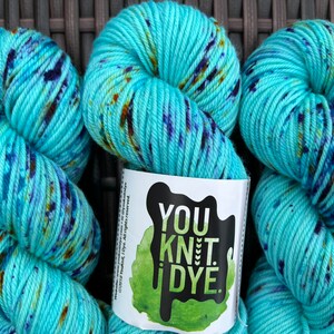 Hand Dyed Worsted Aran Yarn, Blue Turquoise Neon Purple Orange Speckles ...