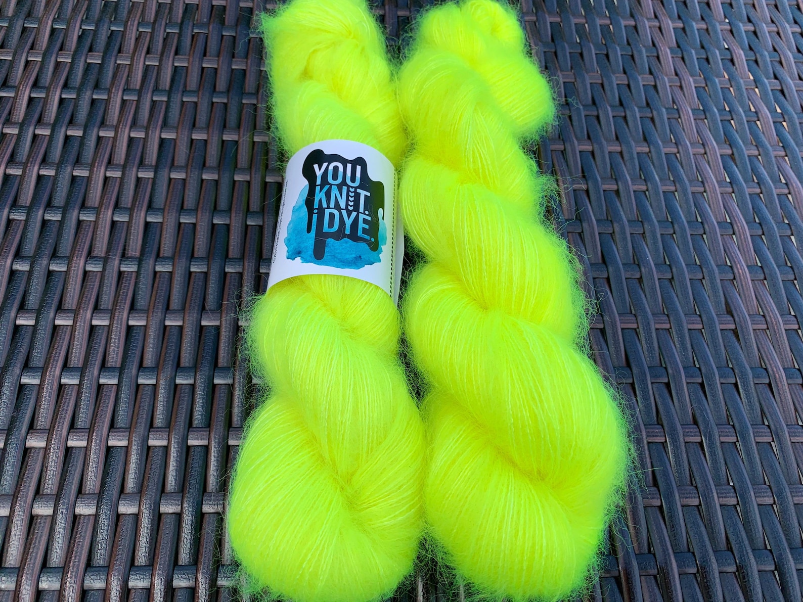 Hand Dyed Neon Kid Mohair Silk Lace Yarn, Neon Yellow Lemon, Tonal ...