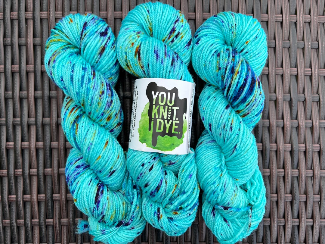 Hand Dyed Worsted Aran Yarn, Blue Turquoise Neon Purple Orange Speckles ...