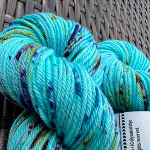 Hand Dyed Worsted Aran Yarn, Blue Turquoise Neon Purple Orange Speckles ...