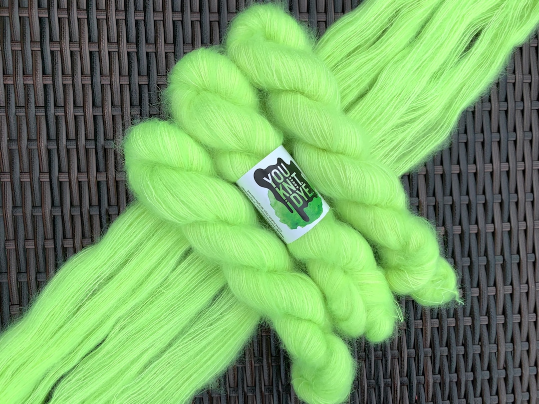 Hand Dyed Neon Kid Mohair Silk Lace Yarn, Neon Yellow Green, Tonal ...