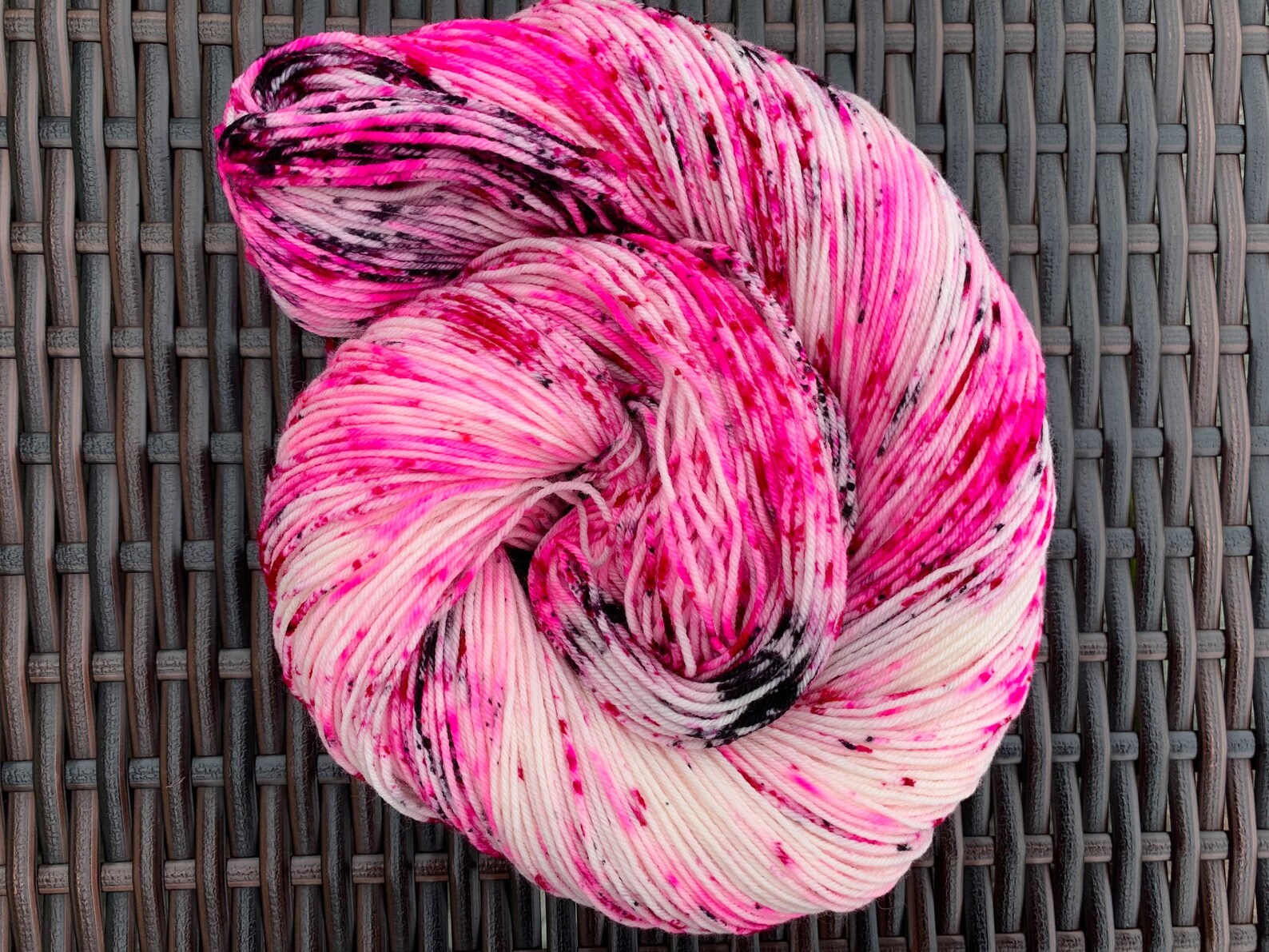 Hand Dyed Sock Yarn Neon Pink Black Speckles Superwash - Etsy