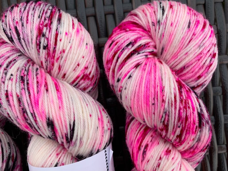 Hand Dyed Sock Yarn Neon Pink Black Speckles Superwash - Etsy