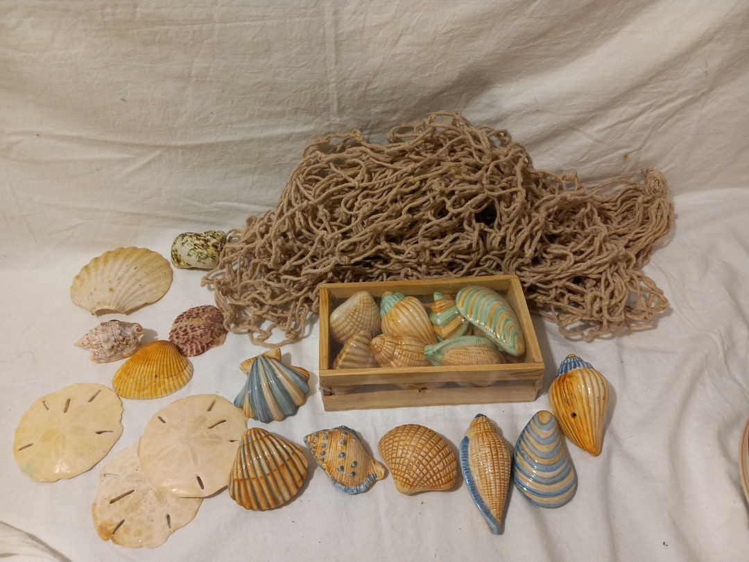 Fishing Net Wall Hanging, Net Ceramic Shells Real Sea Shells, Sand ...