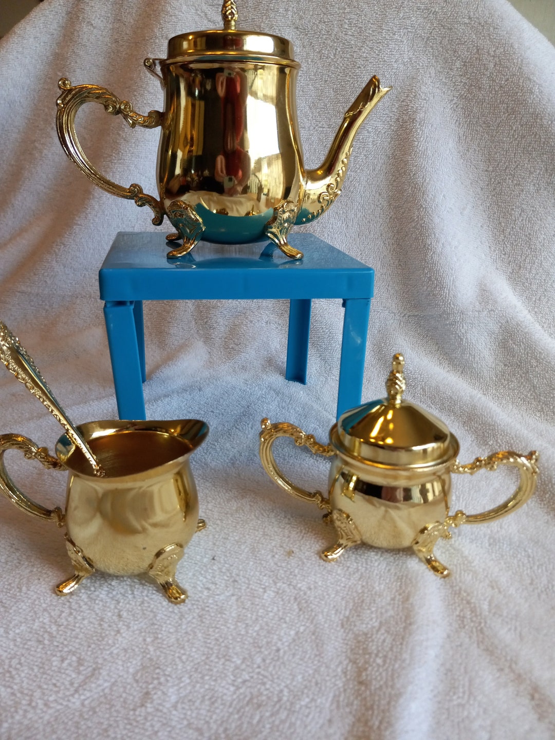 Vintage Davco Silver Ltd. Gold Tone Miniature Tea Set - Etsy