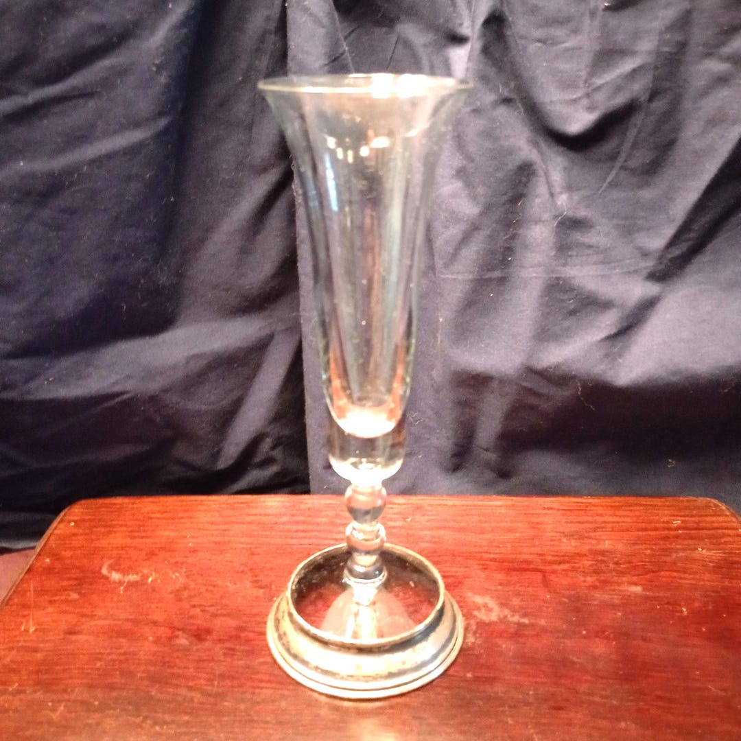 Vintage Wallace Trumpet Shaped Crystal Bud Vase With Sterling Silver ...