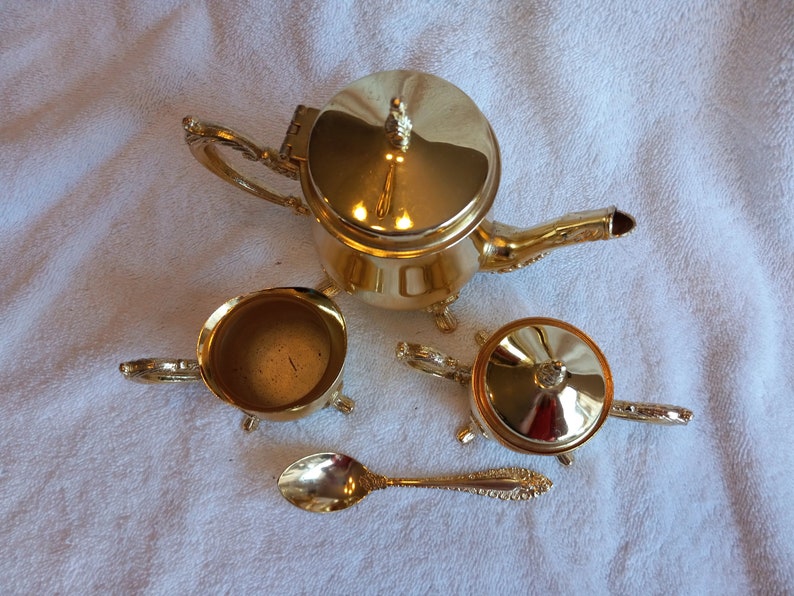 Vintage Davco Silver Ltd. Gold Tone Miniature Tea Set - Etsy