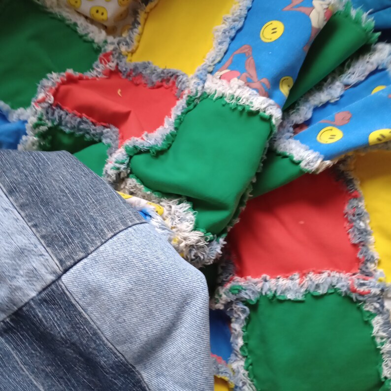 Vintage 52×52 Tasmanian Devil, Smiley Face and Denim Quilt - Etsy