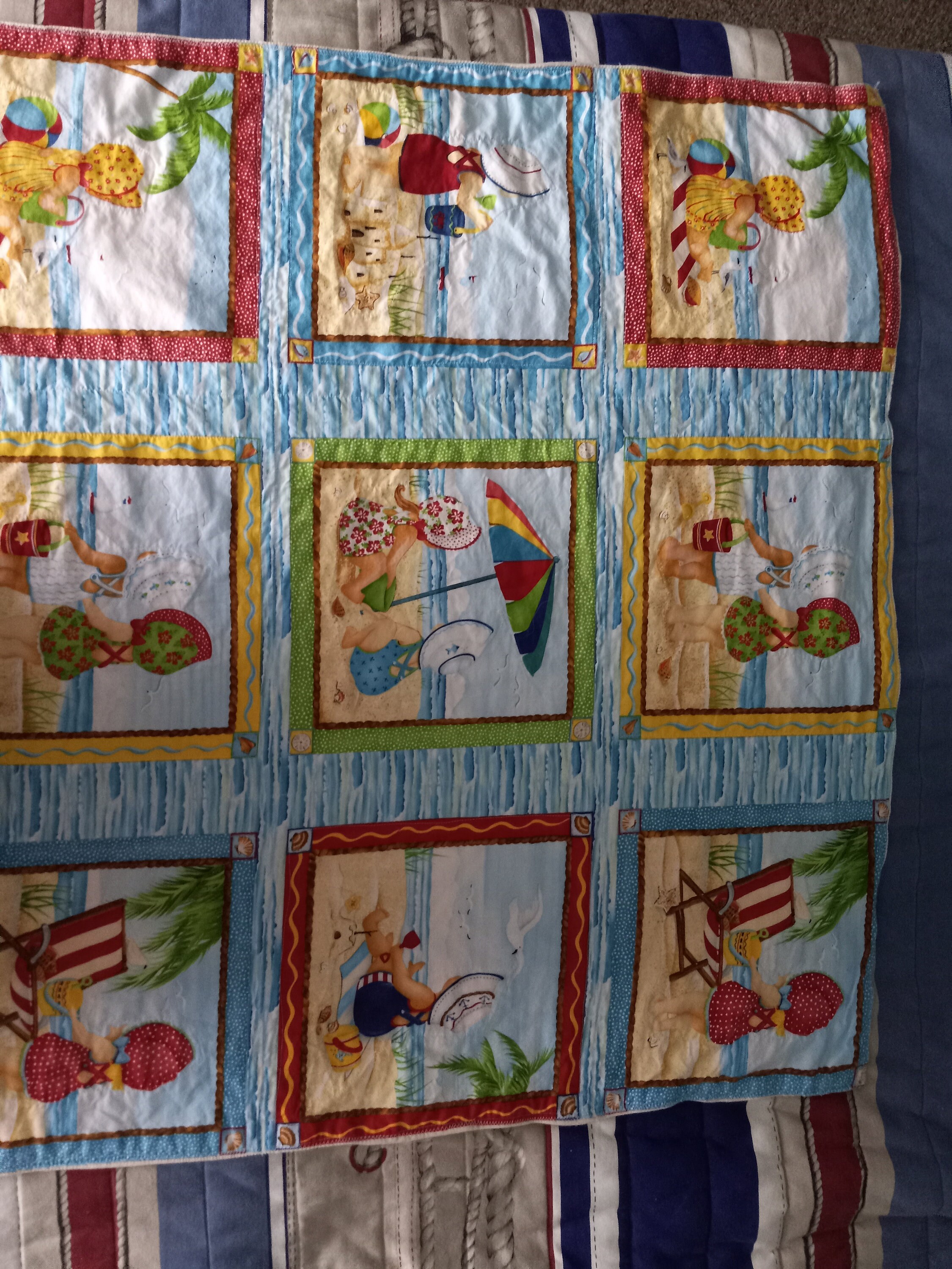 Vintage Beach Scene Hand Made Baby Quilt - Etsy