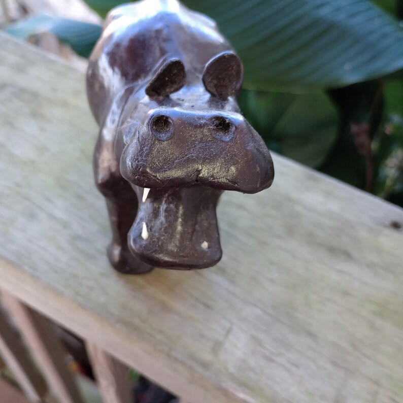 Vintage Leather Wrapped Hippo Mid Century - Etsy