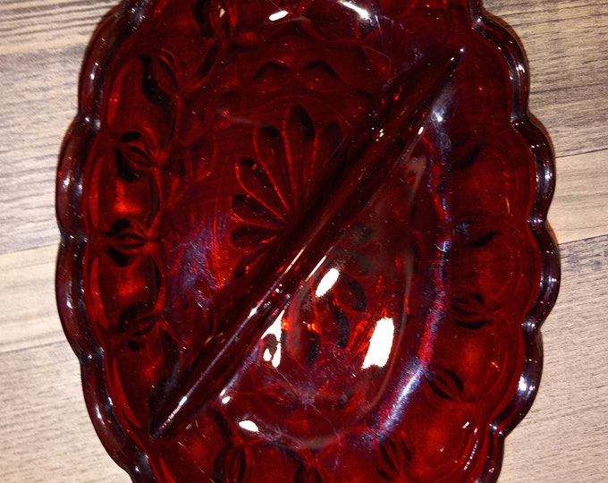 Vintage Ruby Red Anchor Hocking Oblong Divided Dish - Etsy