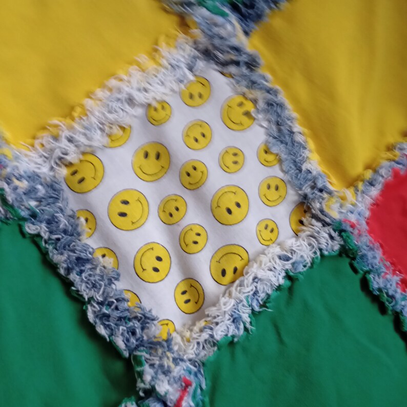 Vintage 52×52 Tasmanian Devil, Smiley Face and Denim Quilt - Etsy