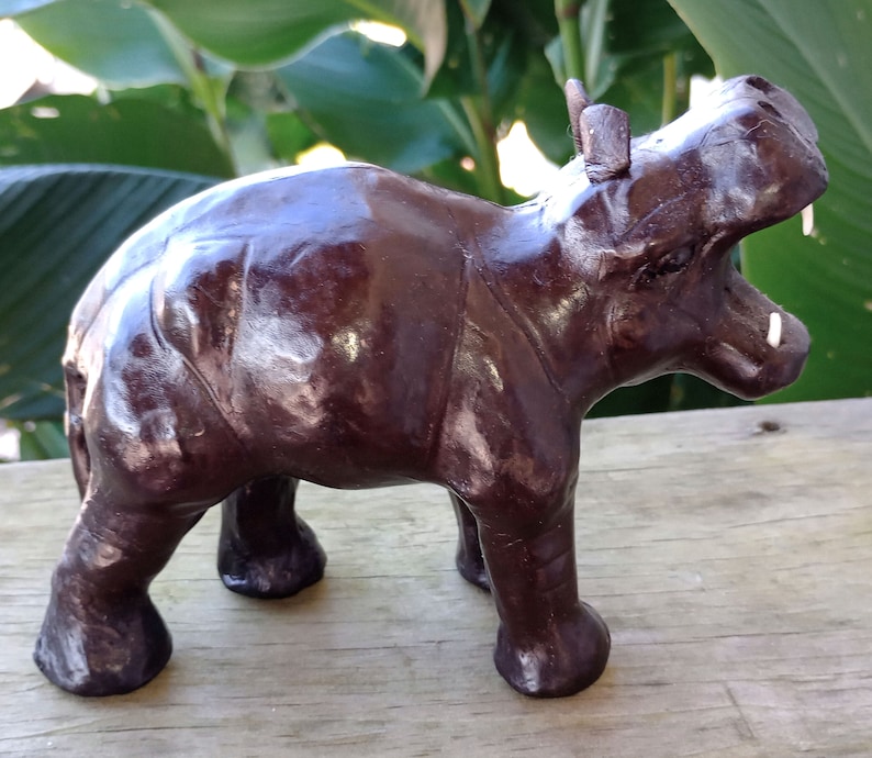 Vintage Leather Wrapped Hippo Mid Century - Etsy
