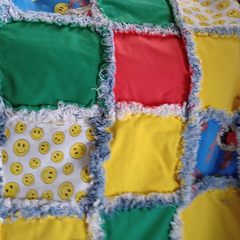 Vintage 52×52 Tasmanian Devil, Smiley Face and Denim Quilt - Etsy