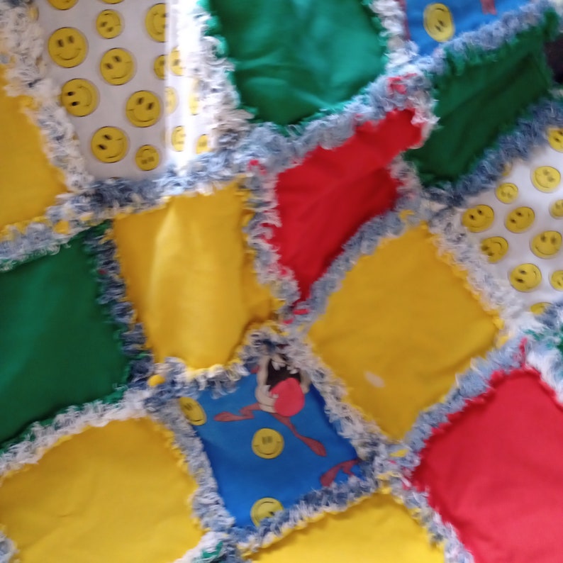Vintage 52×52 Tasmanian Devil, Smiley Face and Denim Quilt - Etsy