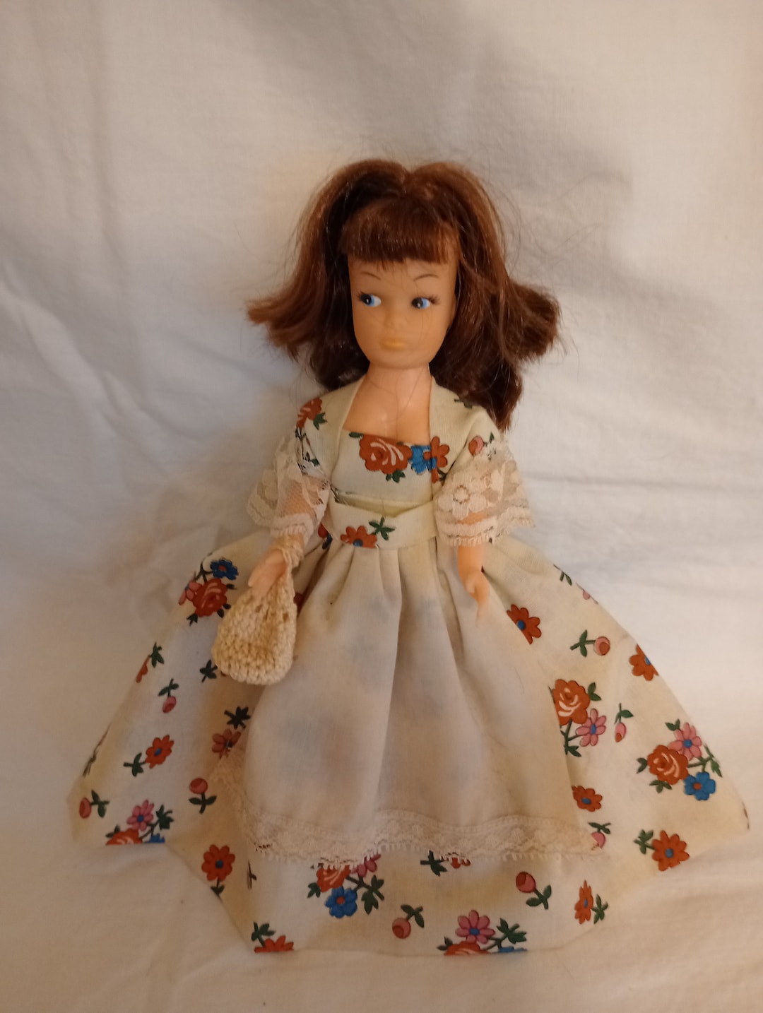 Vintage 8 Inch Plastic Doll With Crochet Pocketbook - Etsy