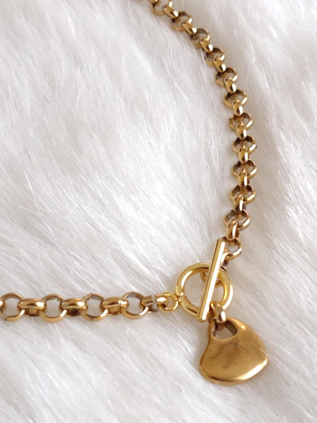 Gold Heart Pendant Necklace, Toggle Closure Necklace, Gold Heart ...