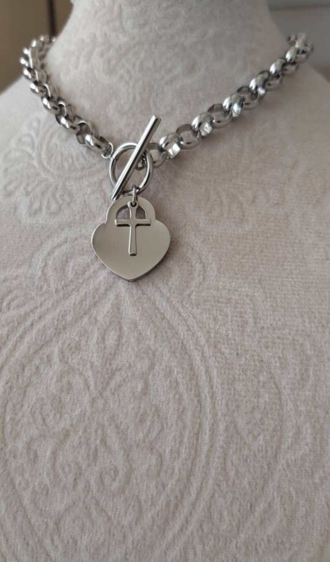 Cross and Heart Necklace, Silver Color Cross Heart OT Necklace, All ...