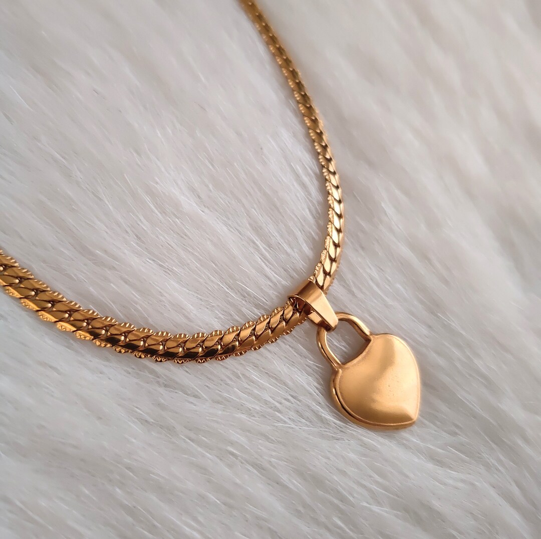 Gold Color Heart Necklace, Layering Necklace, Plain Heart Necklace ...