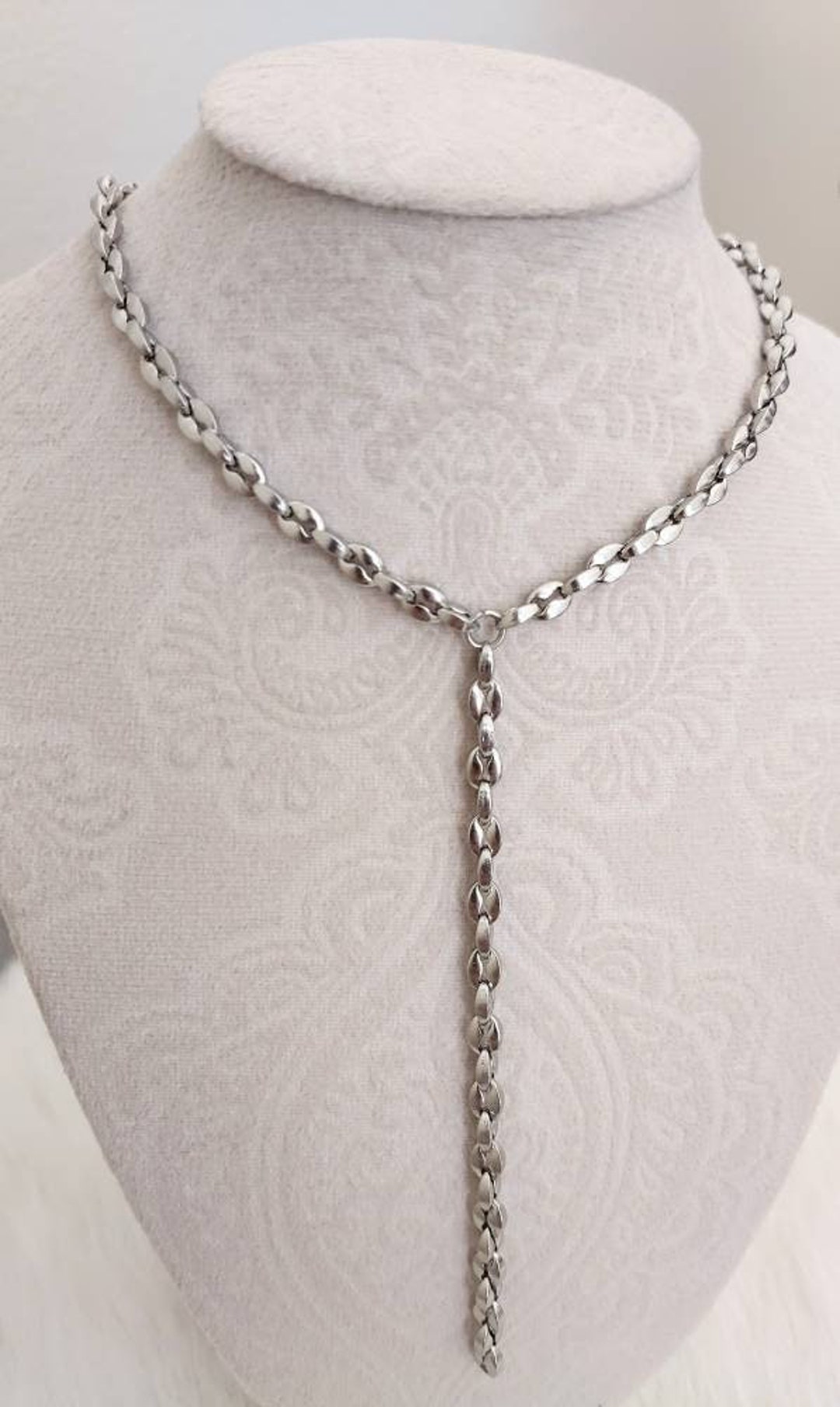 Silver Chain Lariat, Silver Y Necklace, Unique Silver Chain Lariat ...