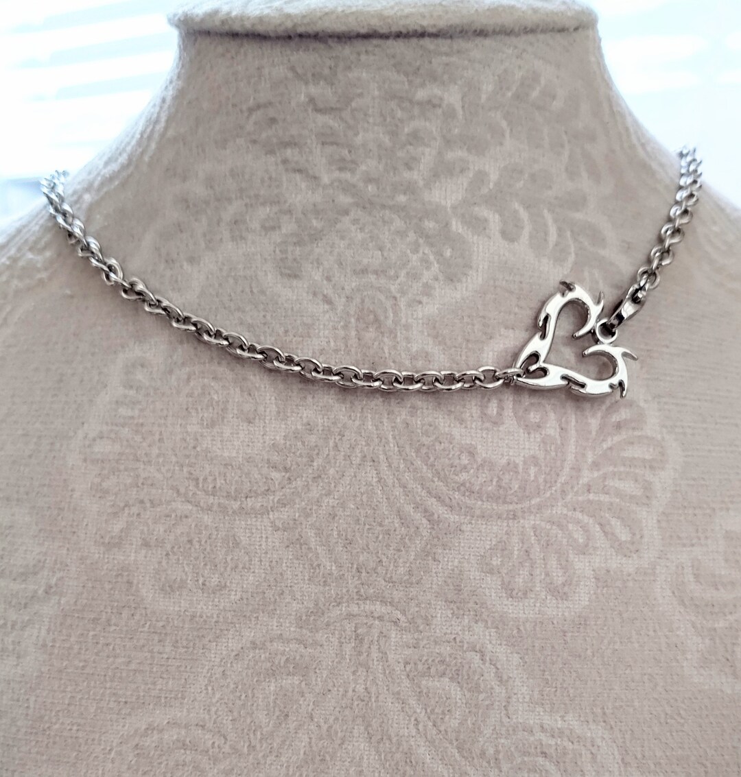 Sideways Flaming Heart Necklace, Sideway Heart Necklace, Lightweight ...