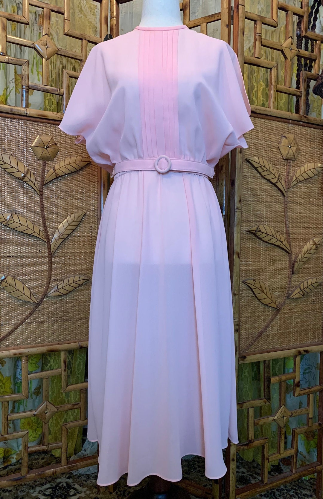 Vintage 1970's Sheer Light Pink Midi Dress With Belt - Etsy