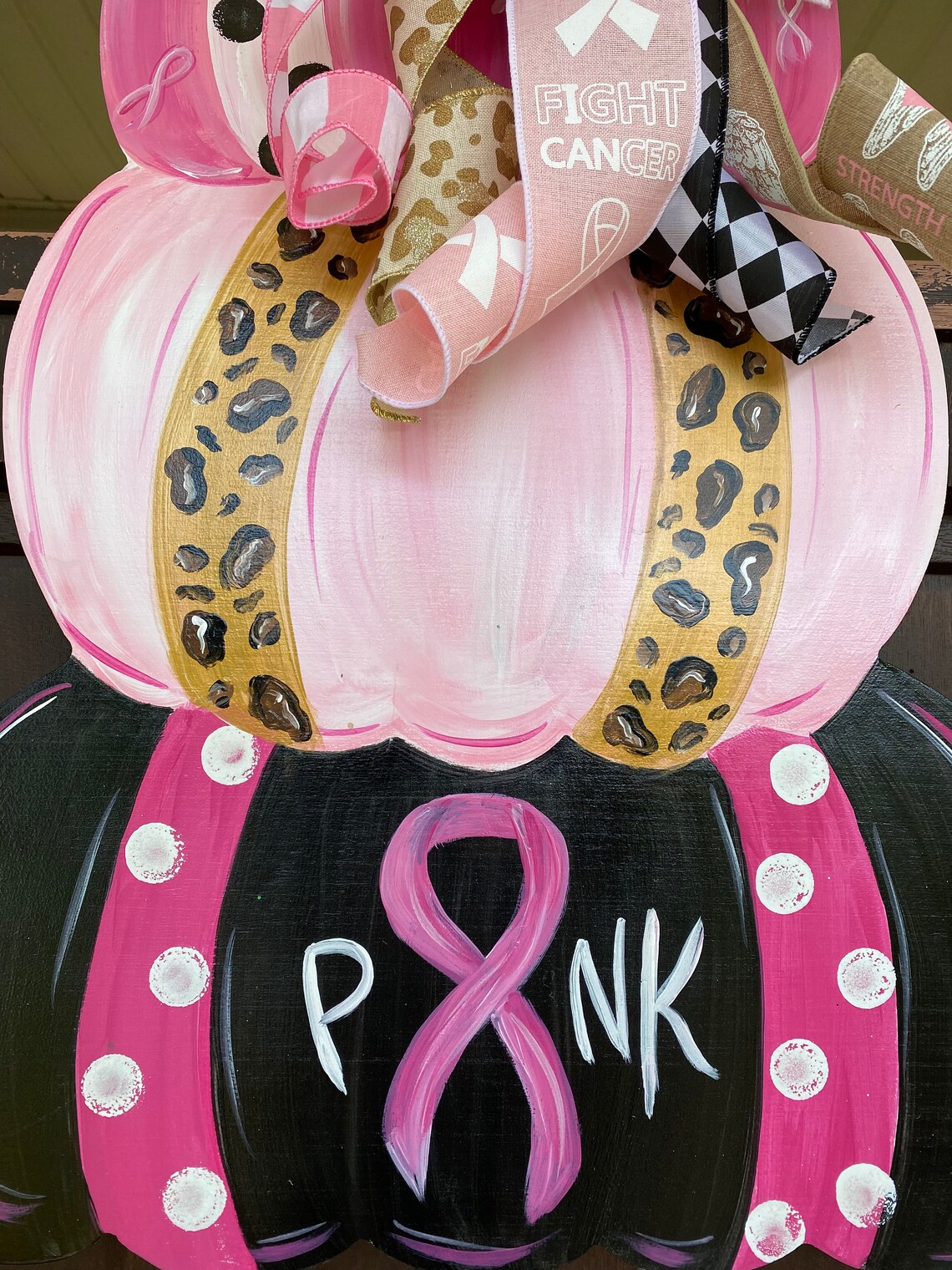 Breast Cancer Awareness Pink Triple Stacked Pumpkin Door - Etsy
