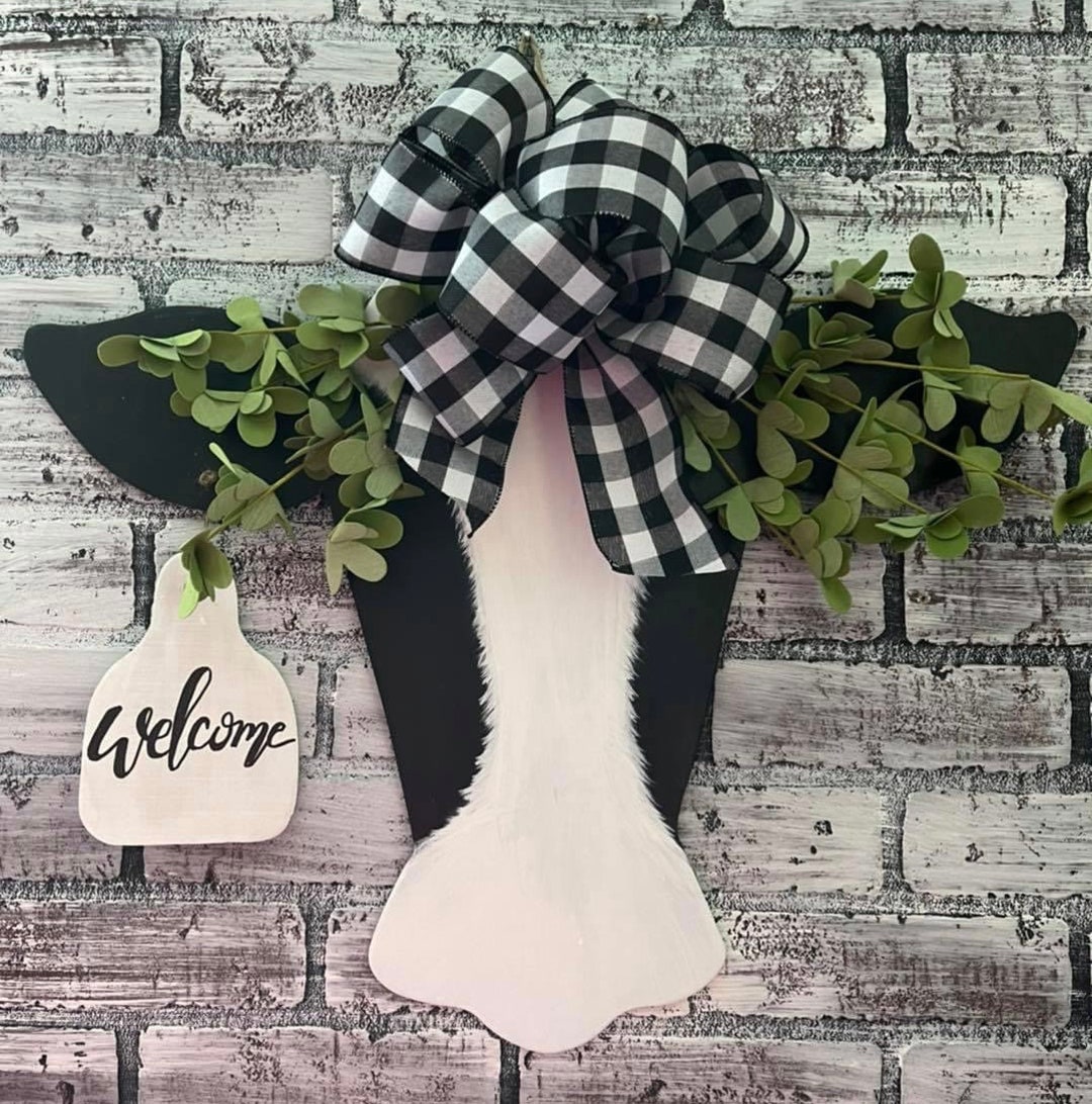 Cow Door Hanger Farmhouse Sign Wood Decor Personalized Cow Sign Black ...