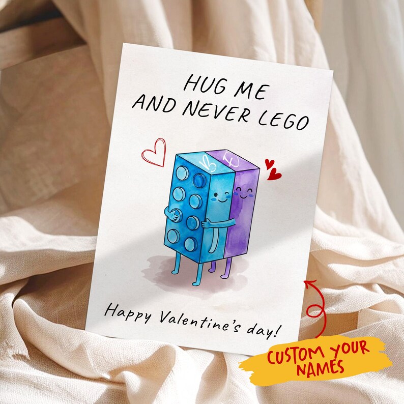 Personalized Valentine's Day Card Gifts for Him, Hug Me Cute Lego Card ...