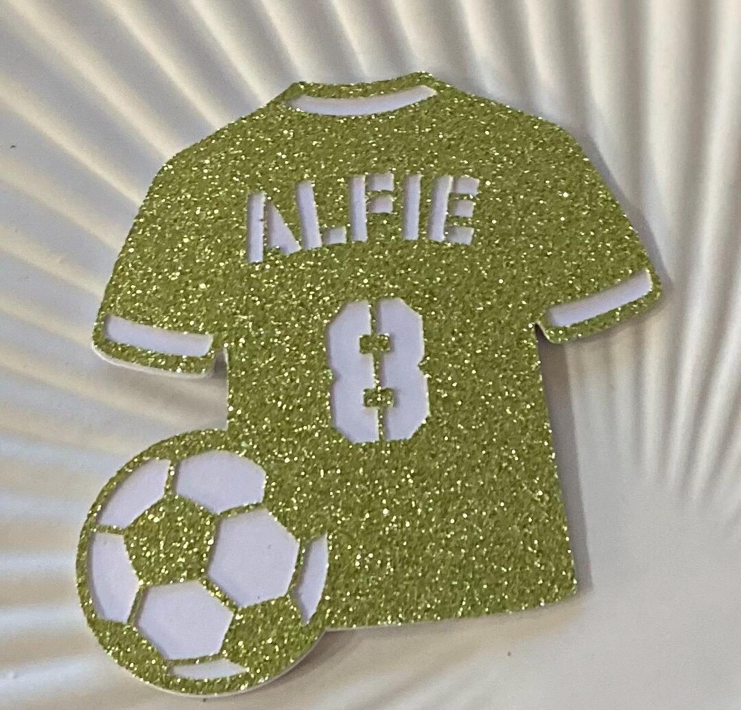 Football Glitter Cake Topper Birthday Personalised Soccer T-shirt ...