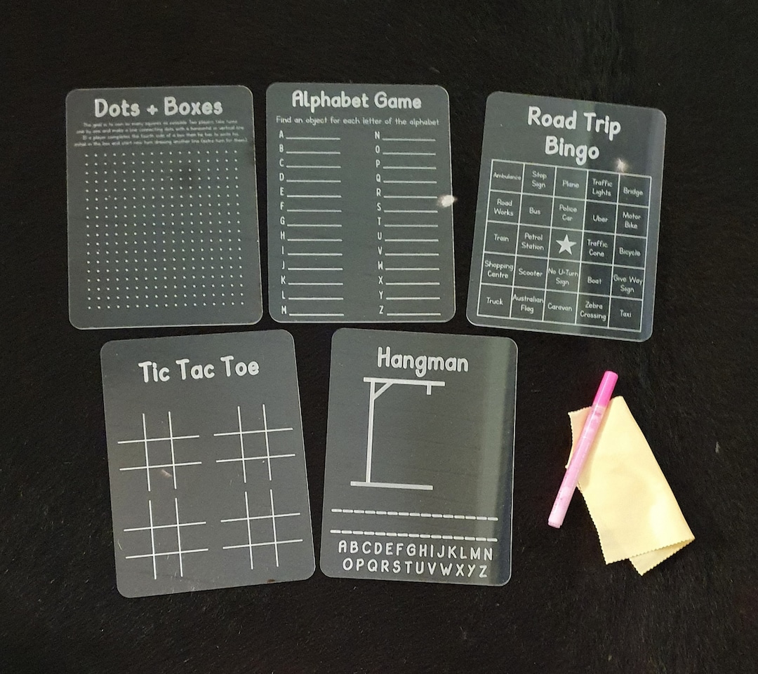 Road Trip Game Set - Reusable Travel Games Hangman - Dots + Boxes ...
