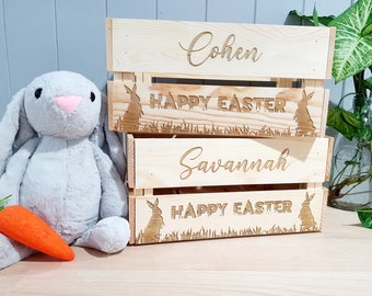 Personalised Pink Easter Bunny Crate, Wooden Easter Crate, Easter Gifts, Easter Basket Hamper ...
