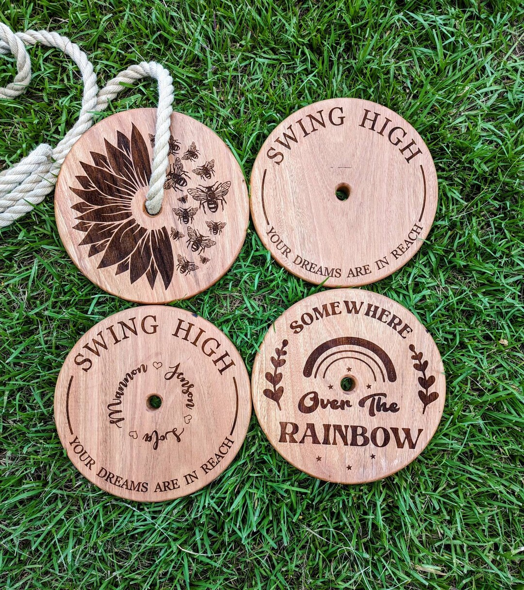Personalised Round Wooden Tree Swing - Birthday - Wedding - Gift ...