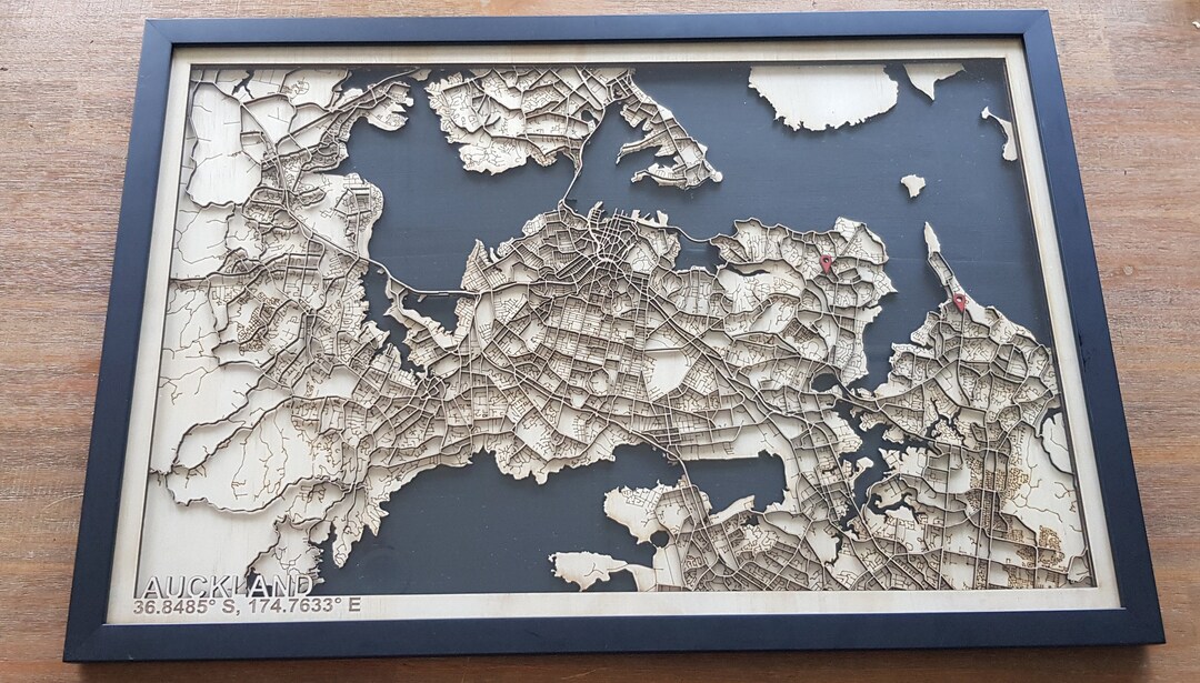 Auckland New Zealand Layered City Map 3D Wooden Map Lasered Cut Ply ...