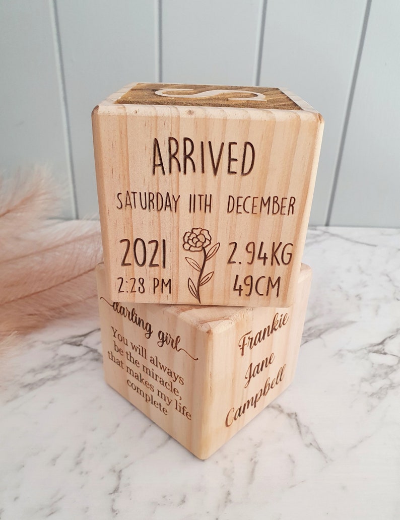 Engraved Wooden Baby Birth Block Keepsake Personalised Nursery - Etsy